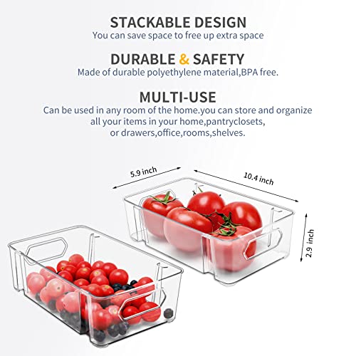 YKSLEMON Refrigerator Organizer Bins, Stackable Plastic Food Storage Bins Kitchen Organizer Set of 8, For Freezers, Countertops and Cabinets