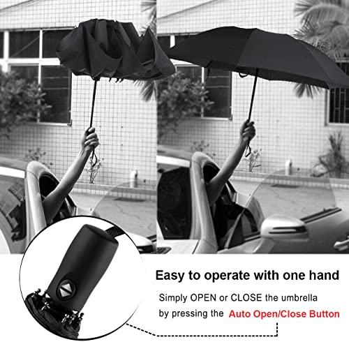 LeRain Auto Windproof Travel Umbrella - Compact, Lightweight, and Portable - Strong Umbrella for Wind and Rain - Non-Rebound umbrella Retracting Device for Men and Women - Upgraded for 2023 (Black)