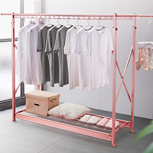 Drying Rack Floor Folding Indoor and Outdoor Home Balcony Cool Hanger Double Pole Telescopic Clothes FANJIANI (Color : Gold)