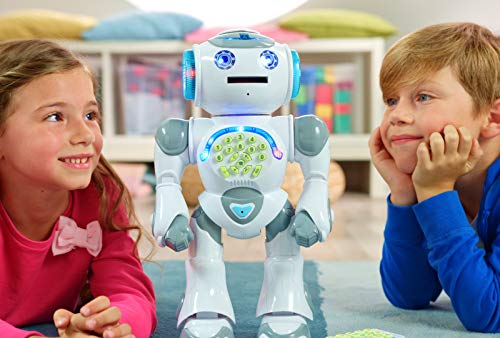LEXiBOOK Powerman Max - Remote Control Walking Talking Toy Robot STEM Programmable Dances Sings Telling 10,000 Stories 300+ Learning Quiz Shooting Discs and Voice Repeat for Kids 4+ - ROB80EN, White