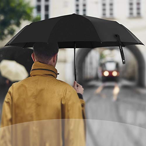 LeRain Auto Windproof Travel Umbrella - Compact, Lightweight, and Portable - Strong Umbrella for Wind and Rain - Non-Rebound umbrella Retracting Device for Men and Women - Upgraded for 2023 (Black)