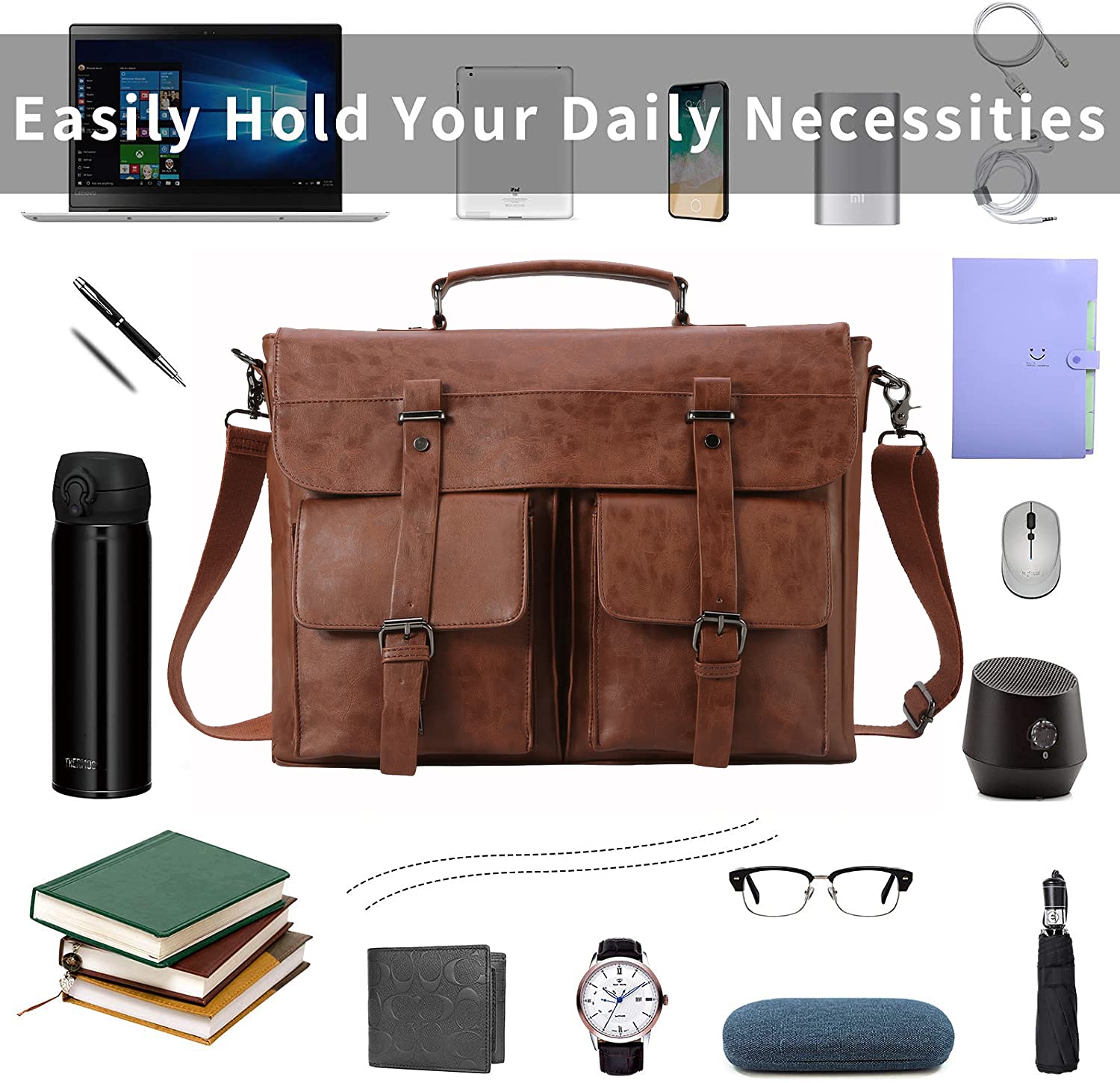 Leather Messenger Bag for Men,15.6 Inch Vintage Laptop Bag Briefcase Satchel