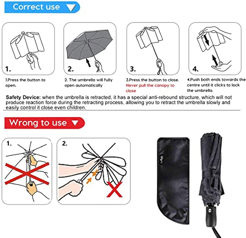LeRain Auto Windproof Travel Umbrella - Compact, Lightweight, and Portable - Strong Umbrella for Wind and Rain - Non-Rebound umbrella Retracting Device for Men and Women - Upgraded for 2023 (Black)