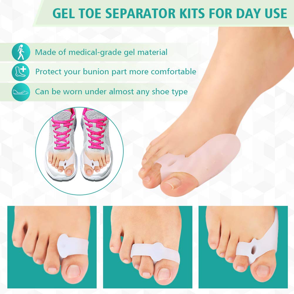 Bunion Corrector Big Toe Straightener, Bunion Splint Kit with 6 Pieces Gel Toe Separators for Day and Night Use, Relief Pain for Hallux Valgus, Hammer Toe, Overlapping Toe, Fits Women and Men