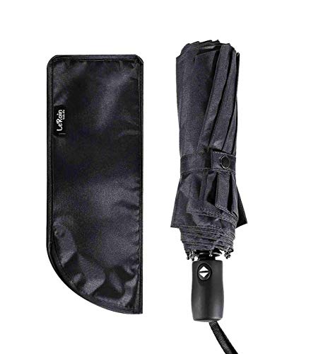 LeRain Auto Windproof Travel Umbrella - Compact, Lightweight, and Portable - Strong Umbrella for Wind and Rain - Non-Rebound umbrella Retracting Device for Men and Women - Upgraded for 2023 (Black)