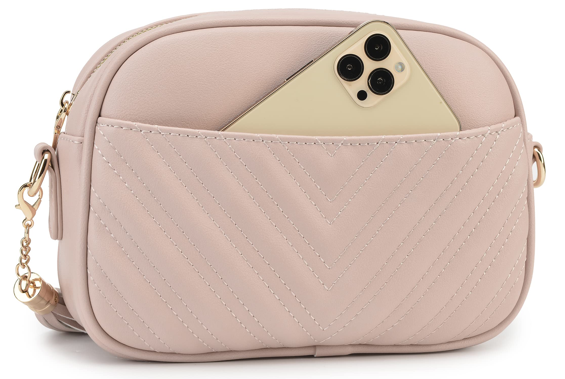 lola mae Quilted Crossbody Bag, Trendy Design Shoulder Purse (Blush light)