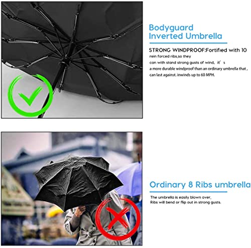 LeRain Auto Windproof Travel Umbrella - Compact, Lightweight, and Portable - Strong Umbrella for Wind and Rain - Non-Rebound umbrella Retracting Device for Men and Women - Upgraded for 2023 (Black)