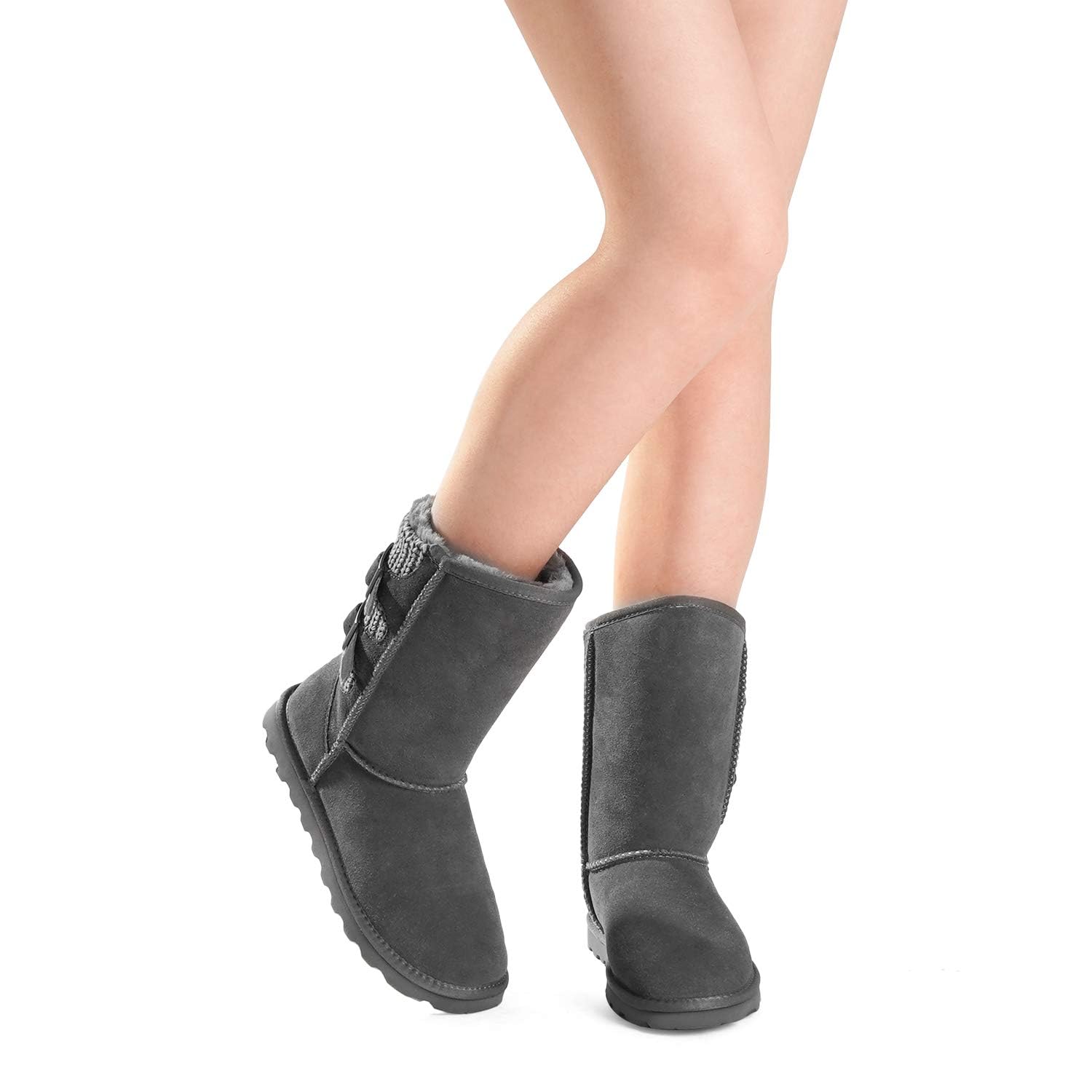 DREAM PAIRS Women's Mid Calf Winter Snow Boots Fashion FuzzyChic Buckle Booties,Size 10,Grey,Sweaty-Buckle