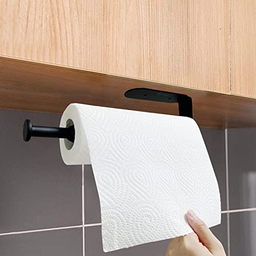Paper Towel Holder Under Cabinet ,WACETOG Black Paper Towel Holder Wall Mount Single Hand Operable Kitchen Towel Holder