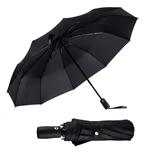 LeRain Auto Windproof Travel Umbrella - Compact, Lightweight, and Portable - Strong Umbrella for Wind and Rain - Non-Rebound umbrella Retracting Device for Men and Women - Upgraded for 2023 (Black)