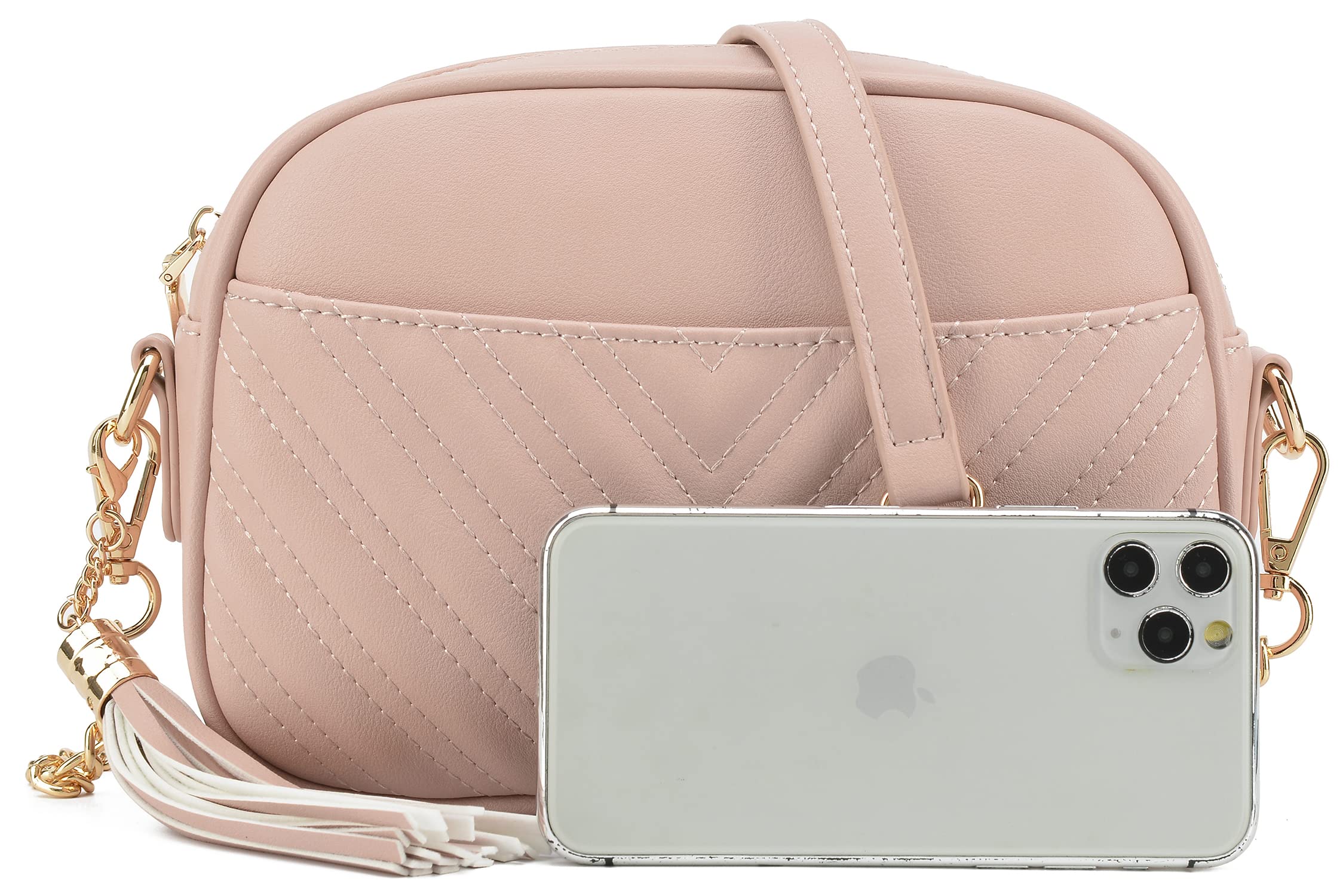 lola mae Quilted Crossbody Bag, Trendy Design Shoulder Purse (Blush light)