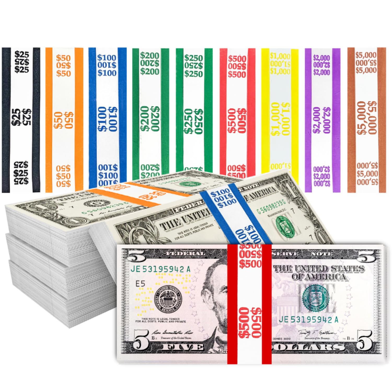 Money Bands Currency Sleeves Straps – Made in USA (Pack of 330) Self-Adhesive Assorted Money Wrappers for Bills Color Coded Wraps Meets ABA Standards, 7.5 x 1.25 inches – Counter Recyclable Kraft Pape