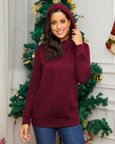 Bulotus Hoodies for Women Cowl Neck Fashion Sweatshirts Pullover Long Sleeve, Medium, Burgundy