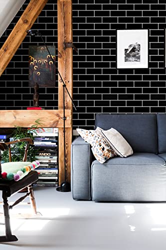 Fiula Black Brick Trellis Wallpaper - Peel and Stick Self Adhesive Subway Tile for Kitchen 17.7"78.7"