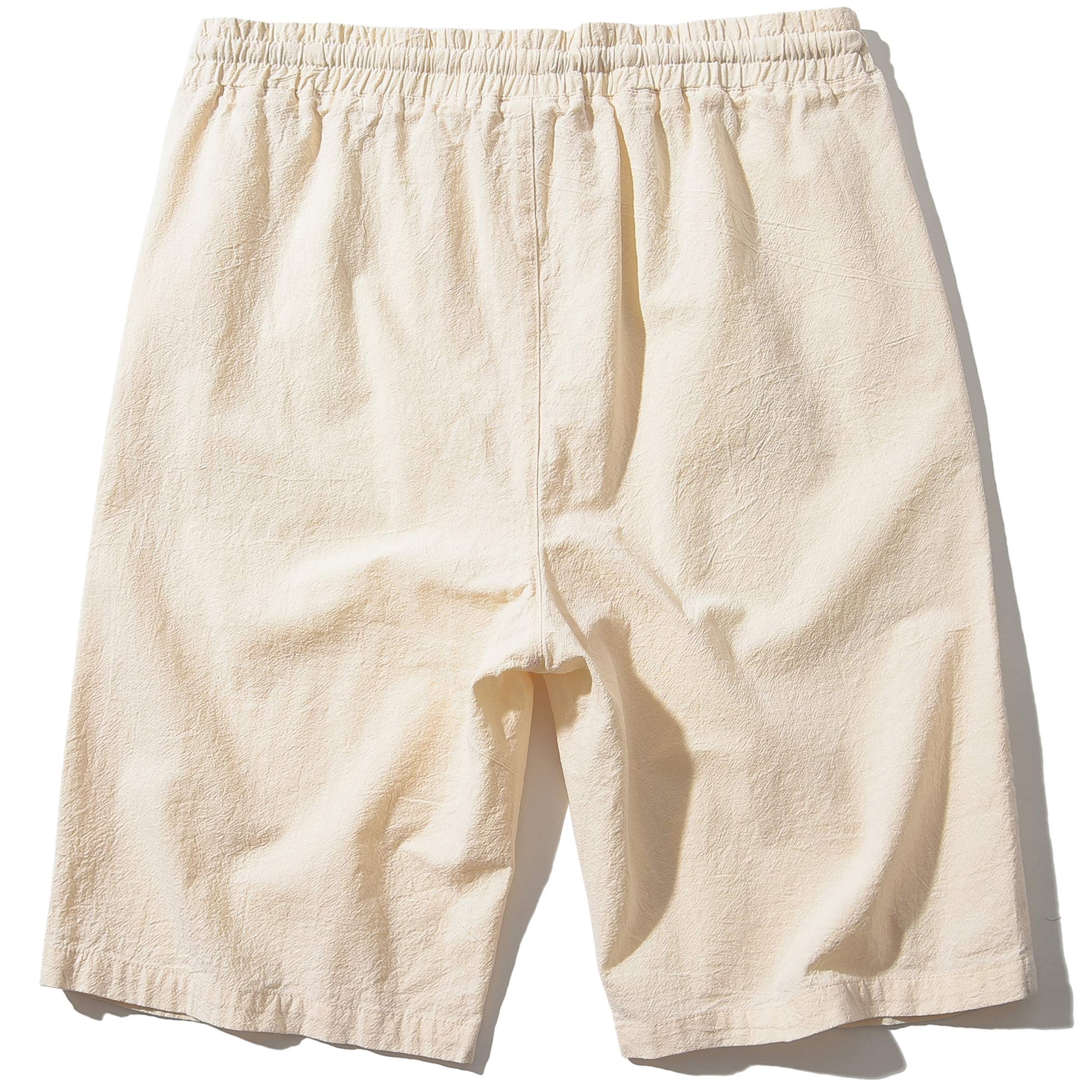 SIR7 Men's Linen Casual Classic Fit 11 Inch Inseam Elastic Waist Shorts with Drawstring Beige X-Large