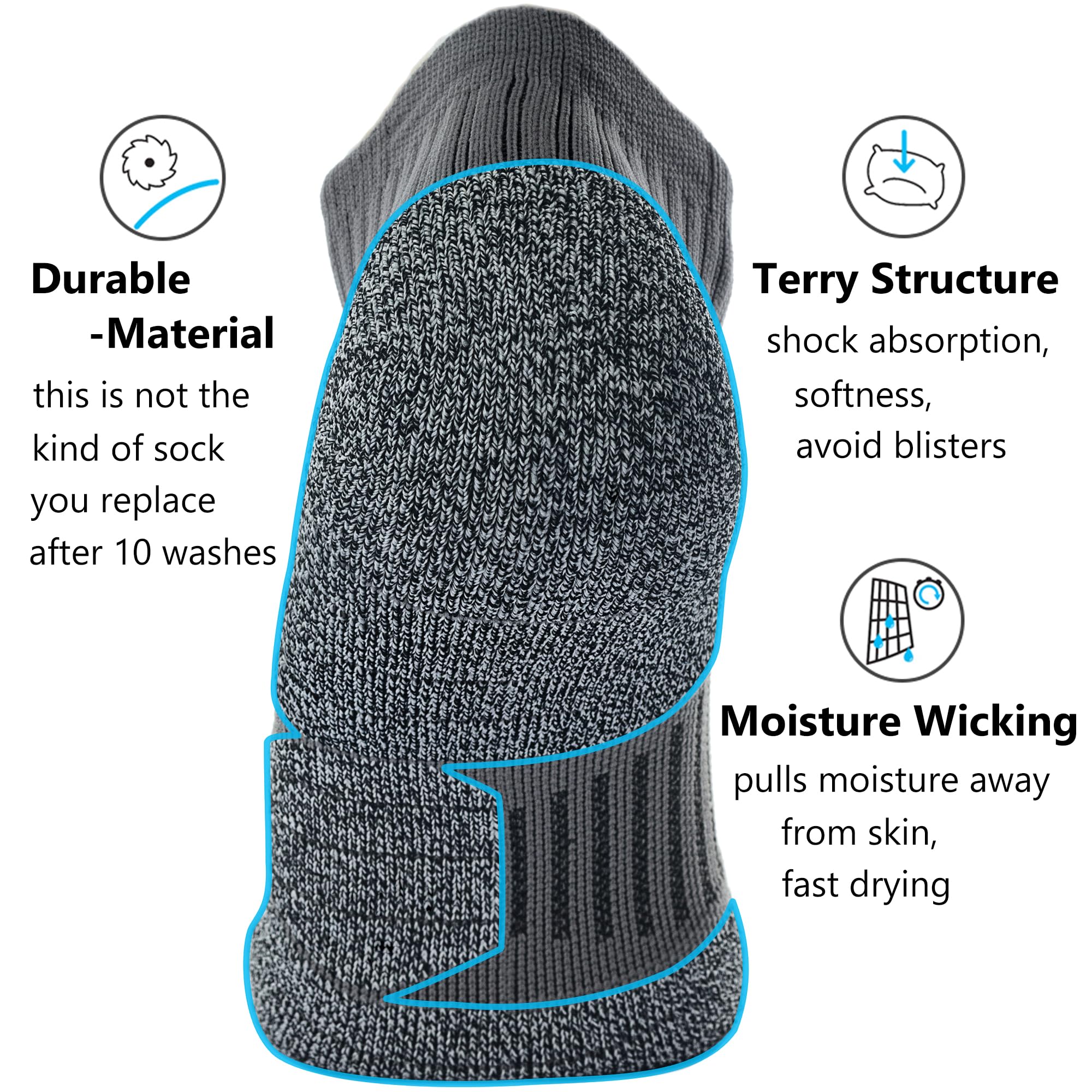 CWVLC Unisex Cushioned Compression Athletic Ankle Socks Multipack, 6-pairs Black Charcoal Royal, XL (13.5-15.5 W US/ 12-14 M US)