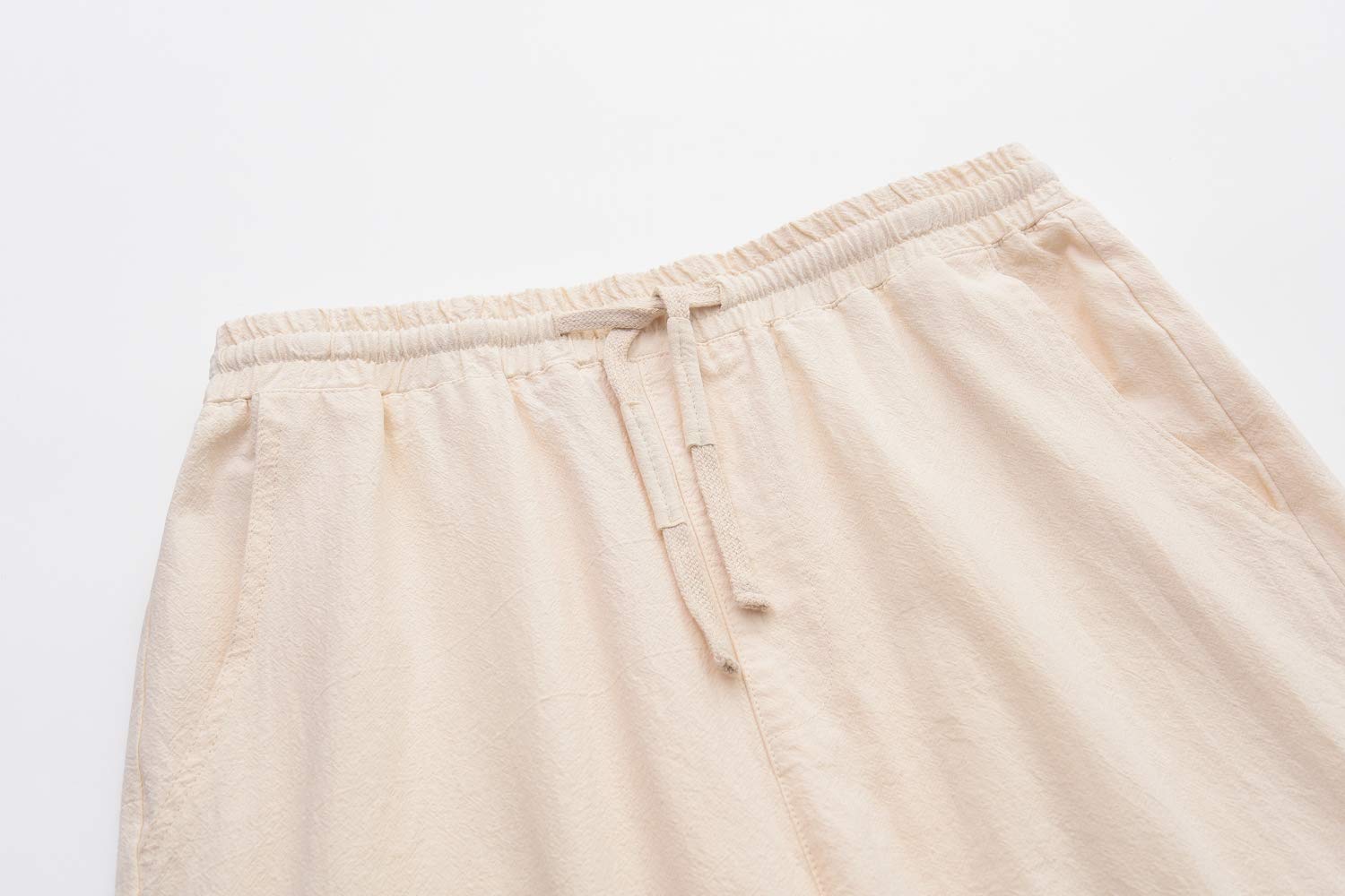 SIR7 Men's Linen Casual Classic Fit 11 Inch Inseam Elastic Waist Shorts with Drawstring Beige X-Large