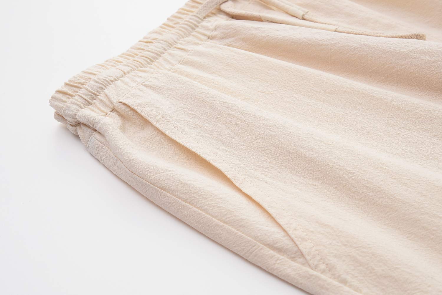 SIR7 Men's Linen Casual Classic Fit 11 Inch Inseam Elastic Waist Shorts with Drawstring Beige X-Large