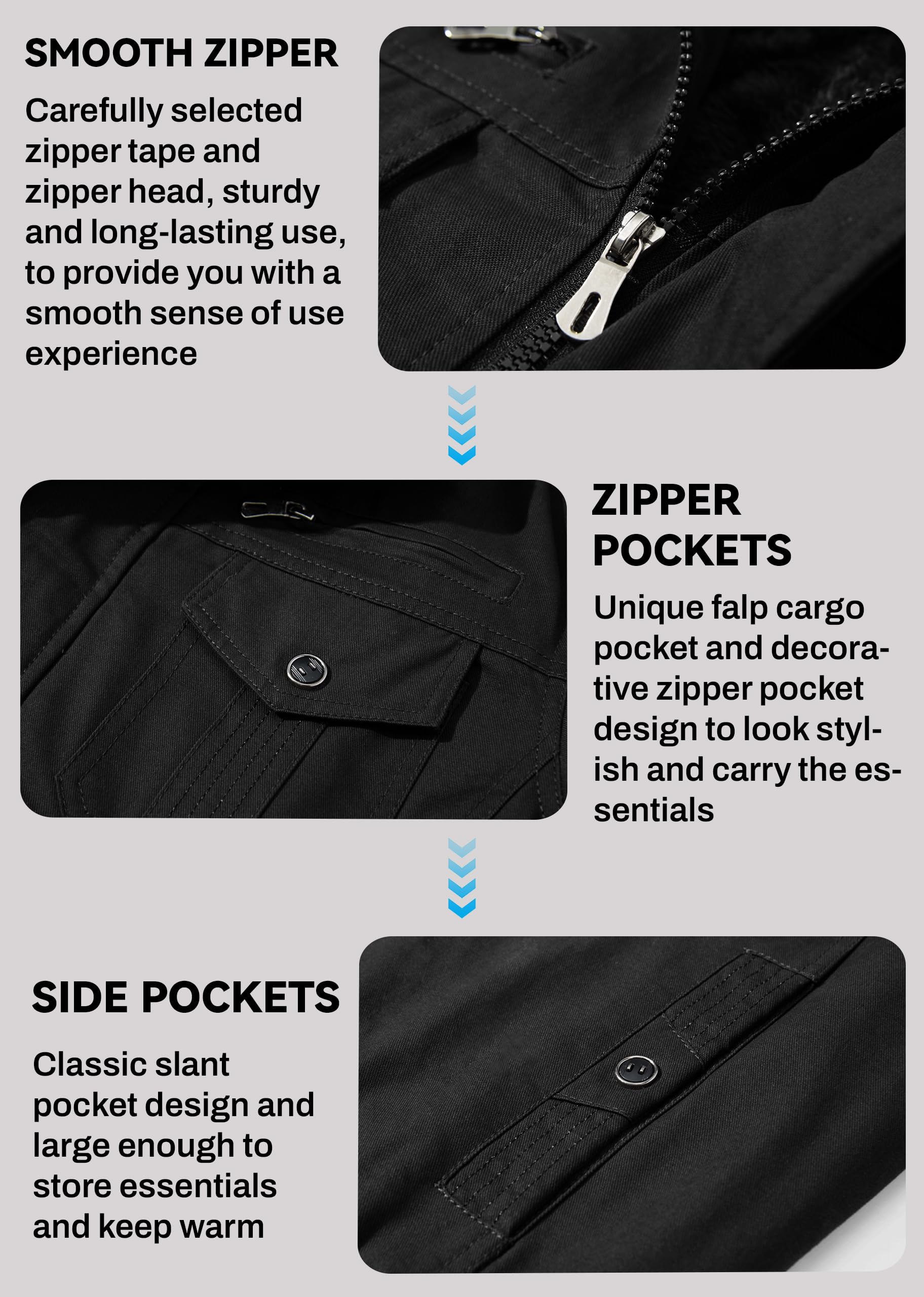 EKLENTSON Mens Winter Jacket Military Jacket Men Cargo Jacket Men Fleece Thick Jackets Winter Coat Men Black Jacket for Men