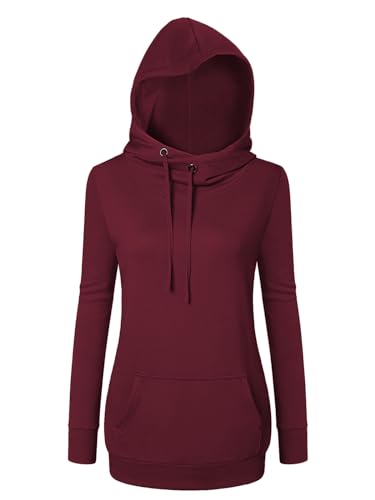 Bulotus Hoodies for Women Cowl Neck Fashion Sweatshirts Pullover Long Sleeve, Medium, Burgundy