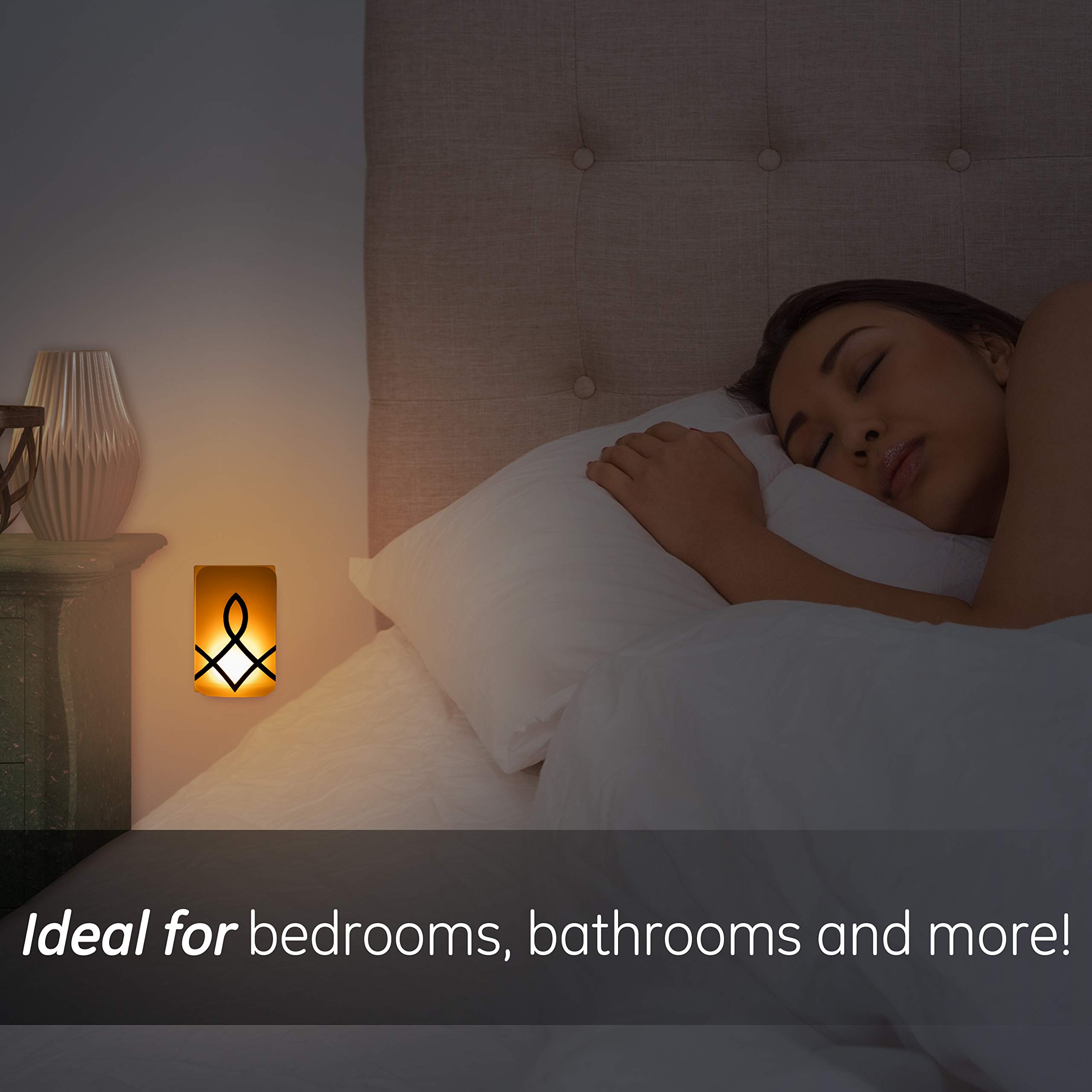 GE SleepLite LED Amber Night Light, Hi/Low Dimmable, Dusk-to-Dawn, Melatonin, Natural Sleep Aid, Ideal for Bedroom, Nursery, Bathroom, 46453, 2 Pack, Oil-Rubbed Bronze | Candle Glow