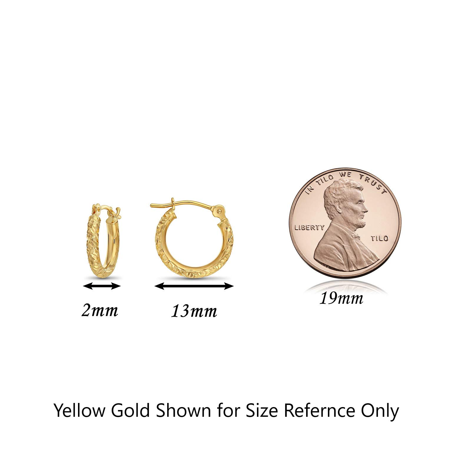 14k Gold Hand Engraved Diamond-cut Round Hoop Earrings (White Gold)…