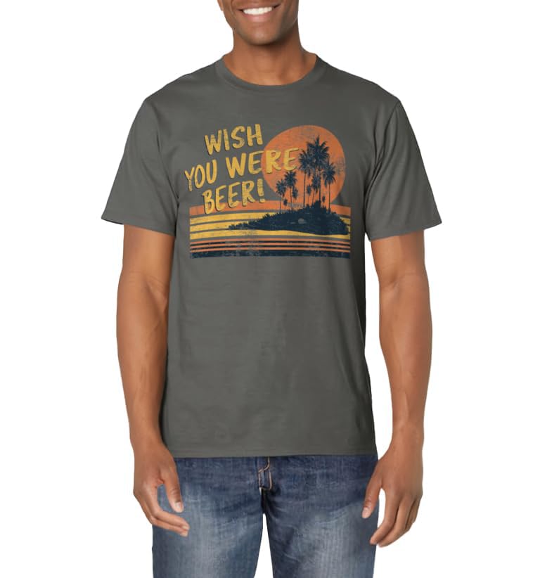 Wish You Were Beer Beach Sunset and Palm Trees T-Shirt