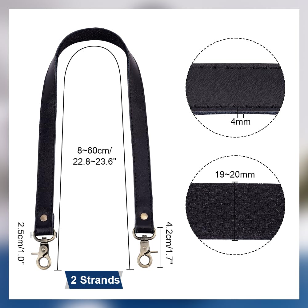 PH PandaHall 2pcs 22 Inch Black Leather Replacement Handles, 20mm Wide Purses Straps Handbags Shoulder Bag Strap with Antique Bronze Swivel Lobster Buckles for DIY Bag Making