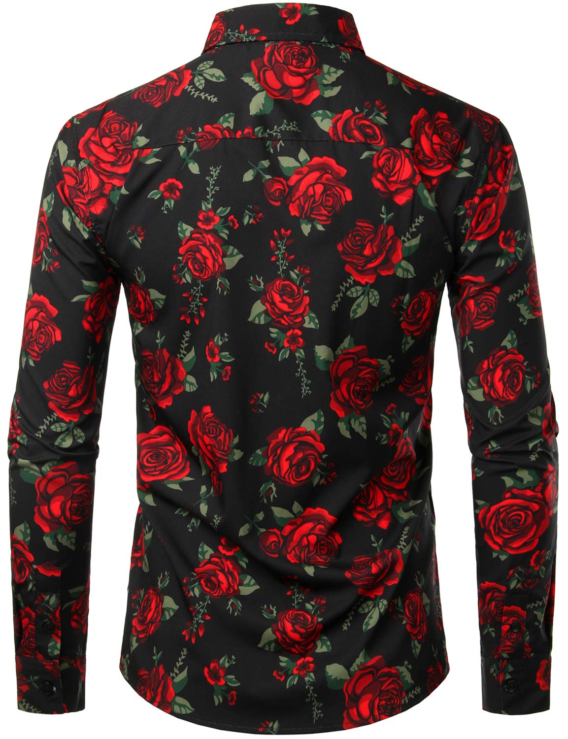 ZEROYAA Mens Fashion Urban Design Polyester Slim Fit Long Sleeve Rose Printed Button Up Dress Shirts ZLCL21-Black Small