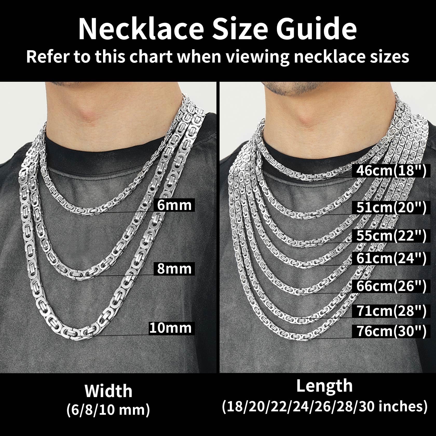 Flat Byzantine Necklace 10mm 28inch Long Stainless Steel Mens Metal Heavy Byzantine Link Chain Male