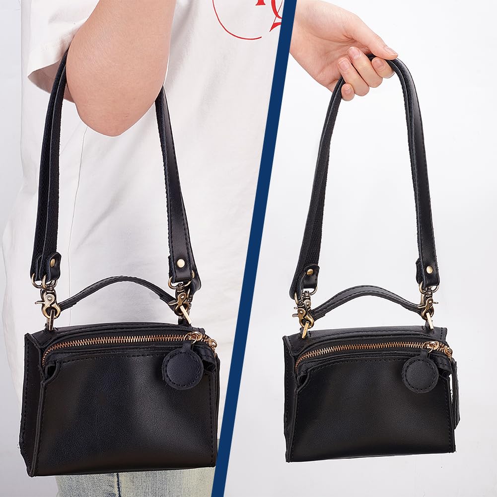 PH PandaHall 2pcs 22 Inch Black Leather Replacement Handles, 20mm Wide Purses Straps Handbags Shoulder Bag Strap with Antique Bronze Swivel Lobster Buckles for DIY Bag Making