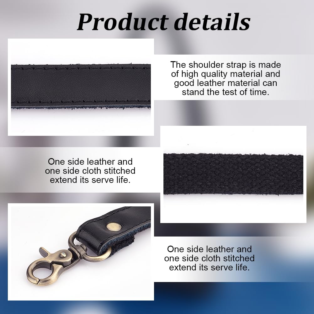 PH PandaHall 2pcs 22 Inch Black Leather Replacement Handles, 20mm Wide Purses Straps Handbags Shoulder Bag Strap with Antique Bronze Swivel Lobster Buckles for DIY Bag Making