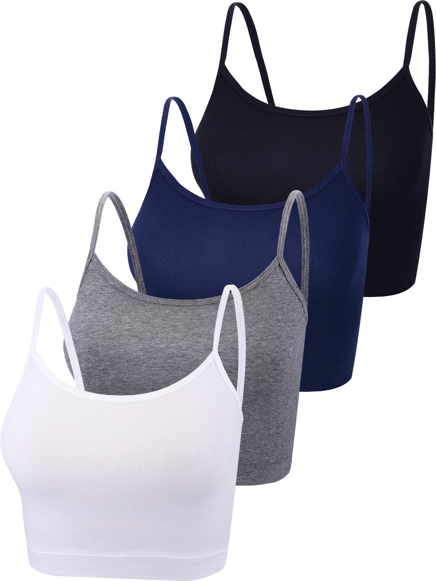 Boao 4 Pack Women's Cropped Tank Tops, Cotton Spaghetti Strap Crop Top Basic Sports Crop Cami Half Camisoles for Teen Girls(S,Black, White, Dark Grey, Navy)