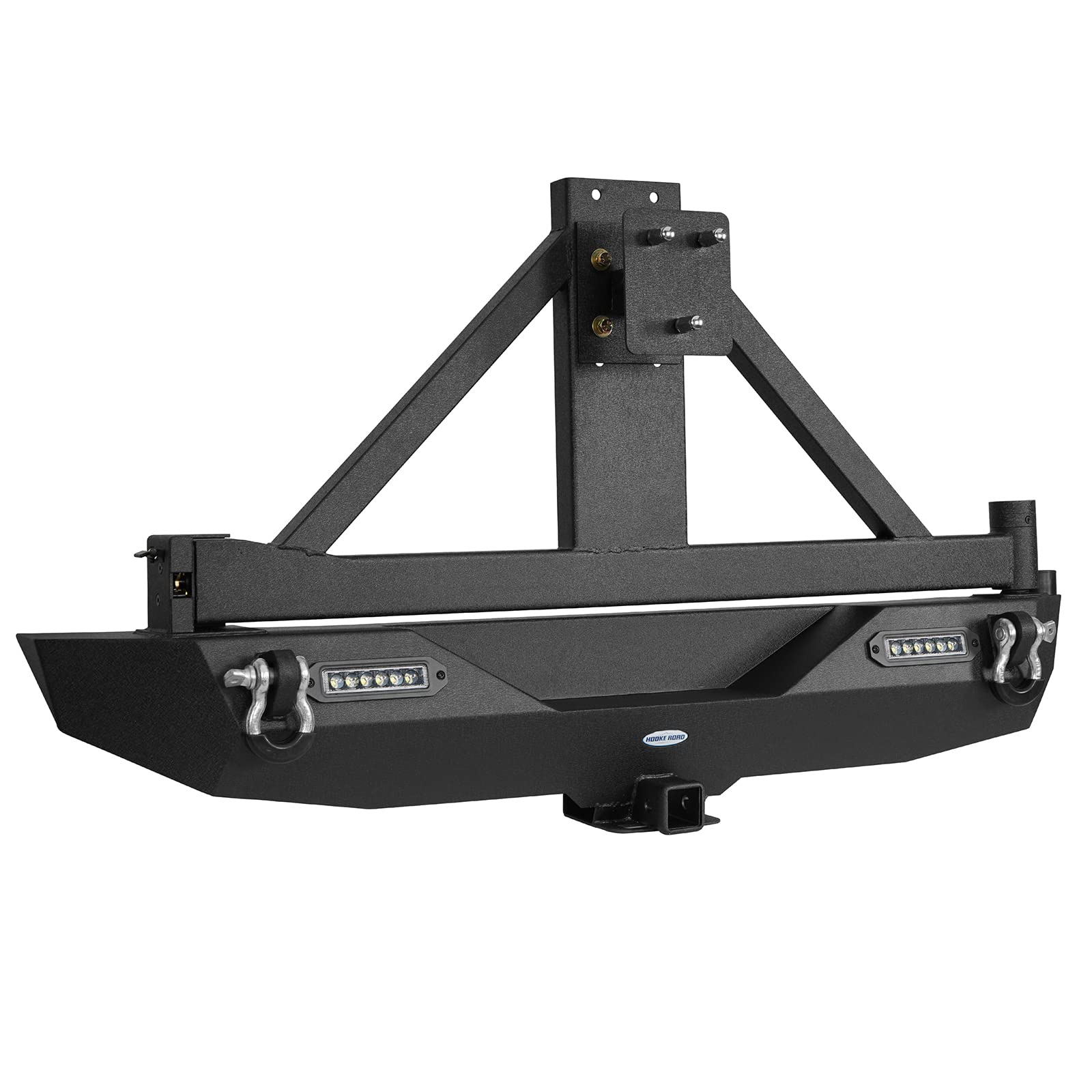 u-Box Wrangler JK Rear Bumper w/Spare Tire Carrier & Receiver Hitch & 2X LED Floodlights for Jeep Wrangler JK & JKU 2007-2018 - Different Trail