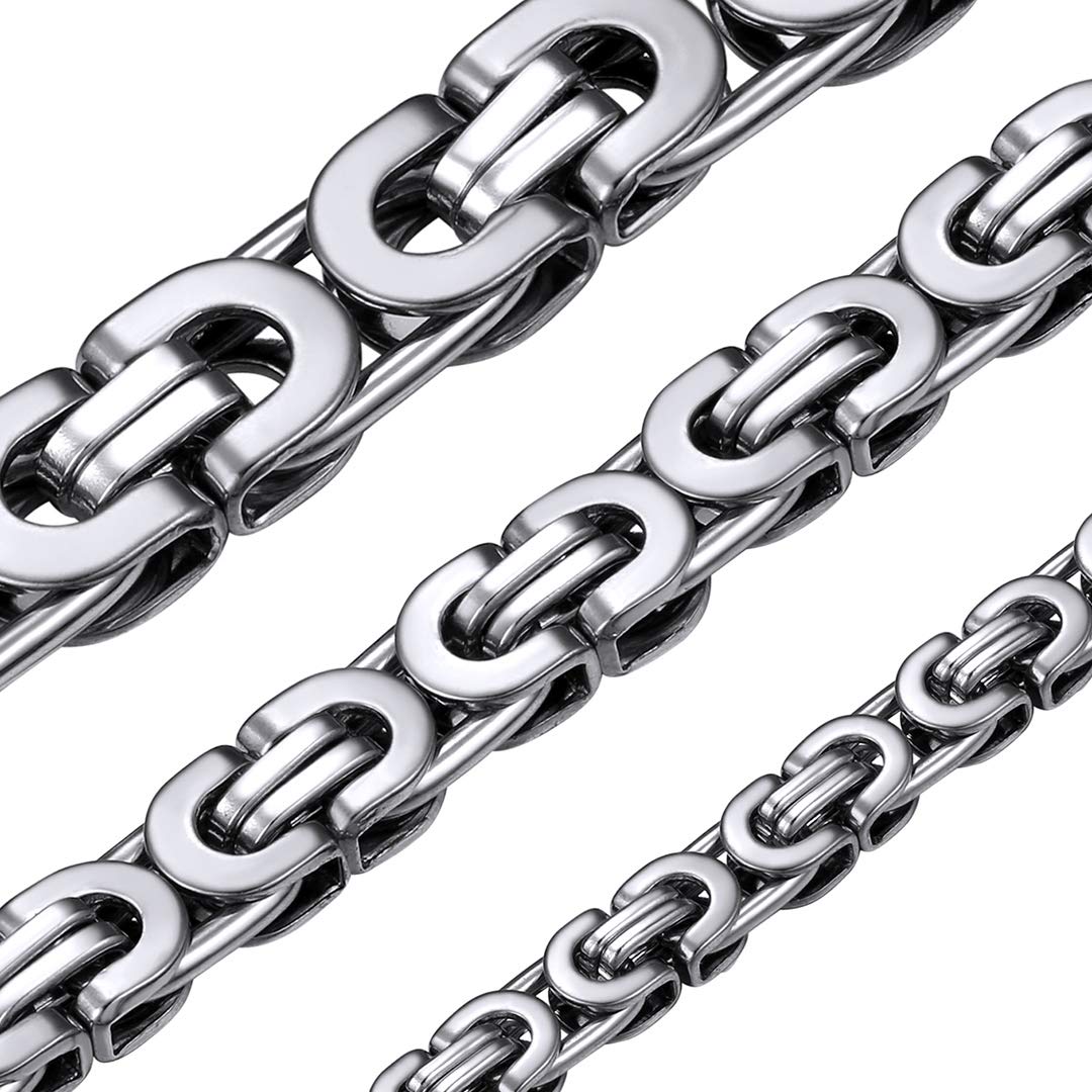 Flat Byzantine Necklace 10mm 28inch Long Stainless Steel Mens Metal Heavy Byzantine Link Chain Male