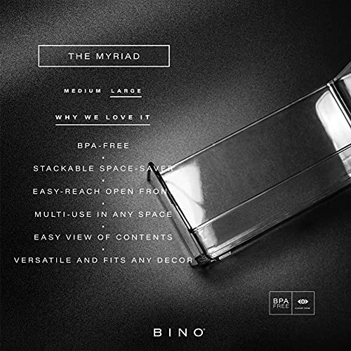 BINO | Stackable Plastic Storage Bins, Large | THE MYRIAD COLLECTION | Multipurpose Bins | Pantry Organizers And Storage | Home Organization Containers | Clear Plastic Fridge Bin | Freezer Organizer
