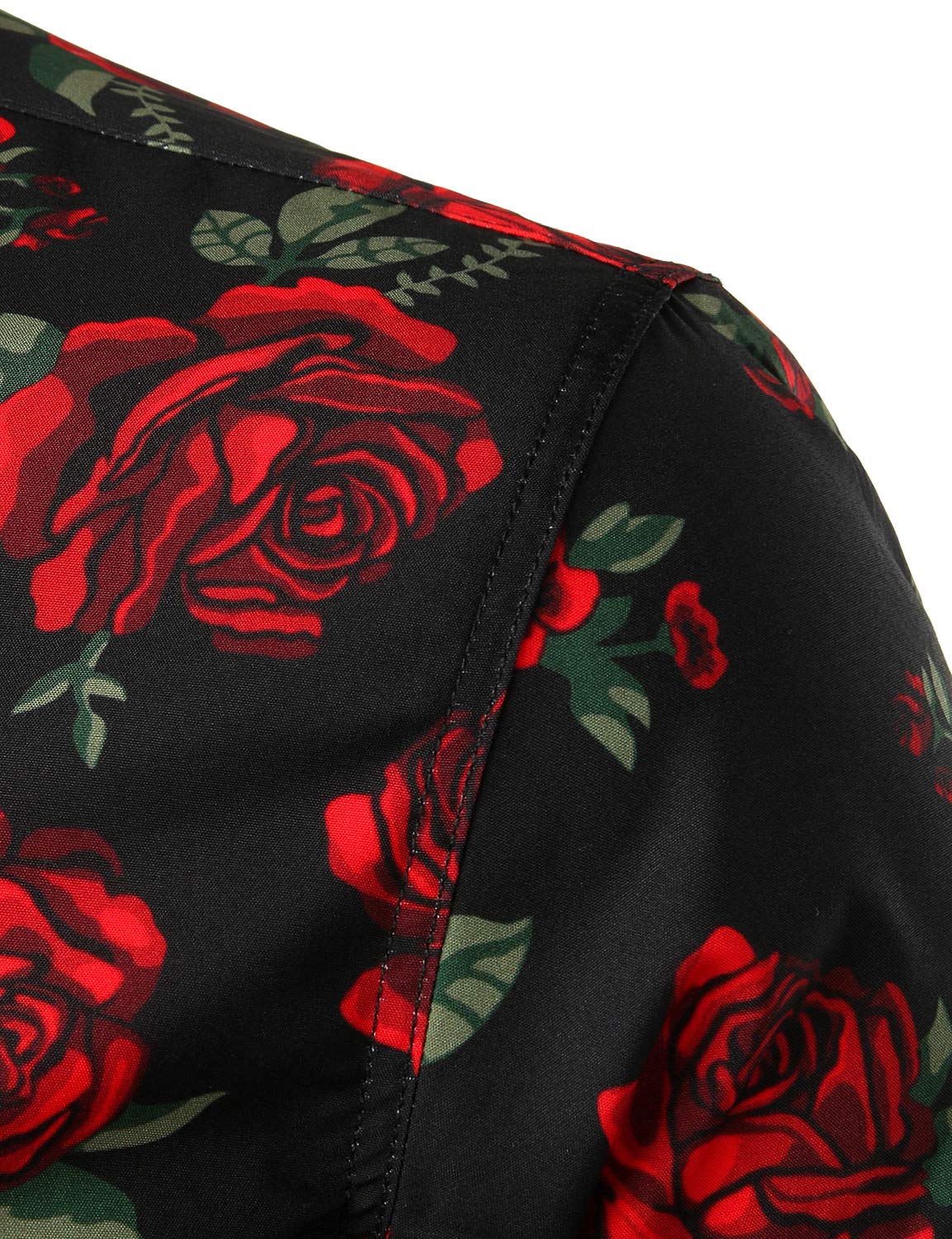 ZEROYAA Mens Fashion Urban Design Polyester Slim Fit Long Sleeve Rose Printed Button Up Dress Shirts ZLCL21-Black Small