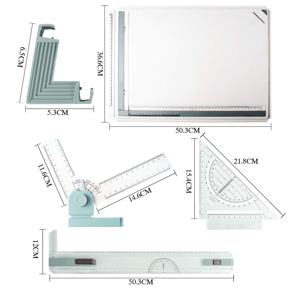 JILoffice A3 Drawing Board, Lightweight Multi-Funtion Drafting Table with Adjustable Measuring System Angle