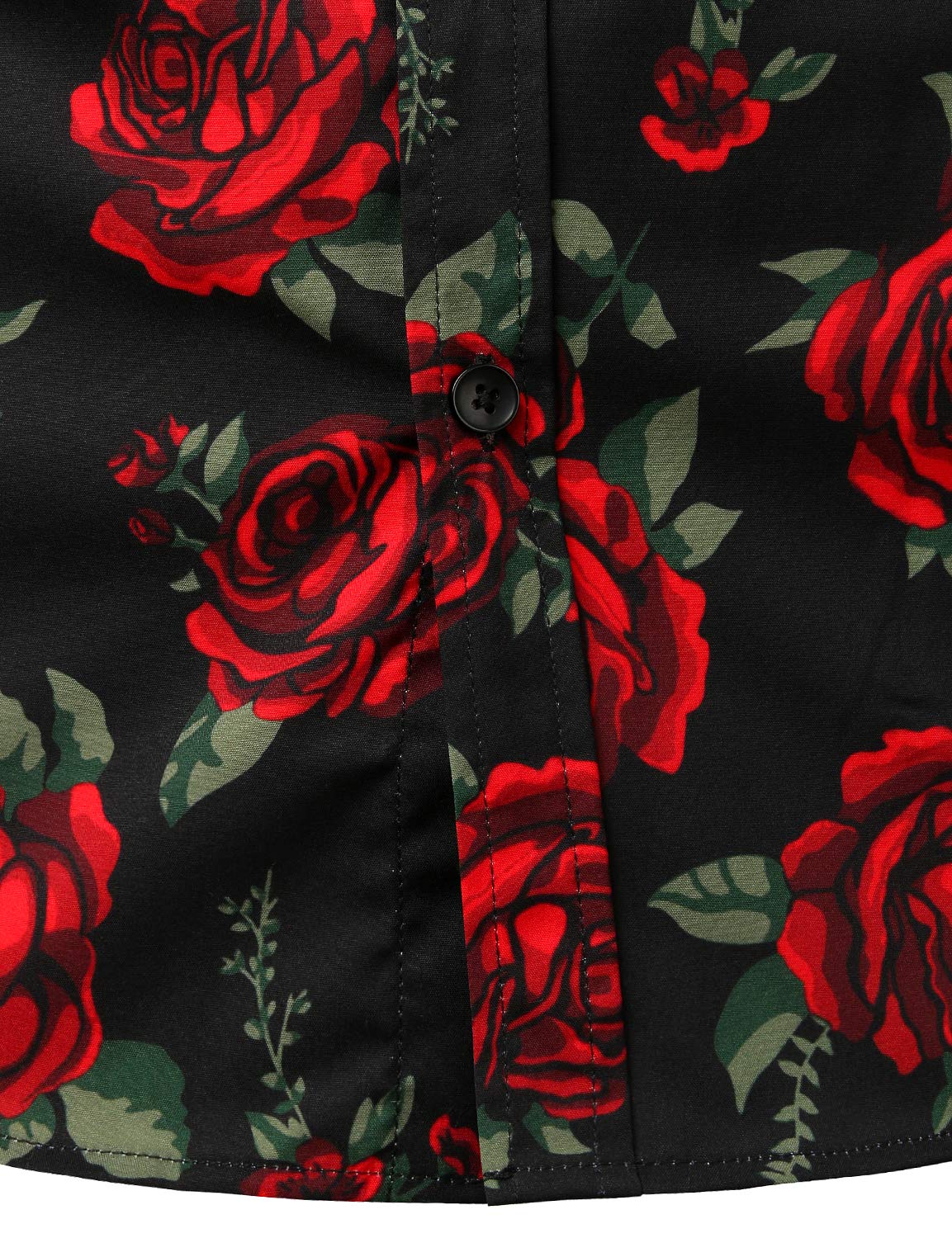ZEROYAA Mens Fashion Urban Design Polyester Slim Fit Long Sleeve Rose Printed Button Up Dress Shirts ZLCL21-Black Small