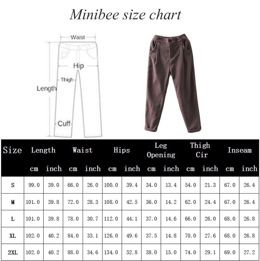 Minibee Women's Cropped Corduroy Pants Elastic Waist Retro Trouser with Pockets Brown