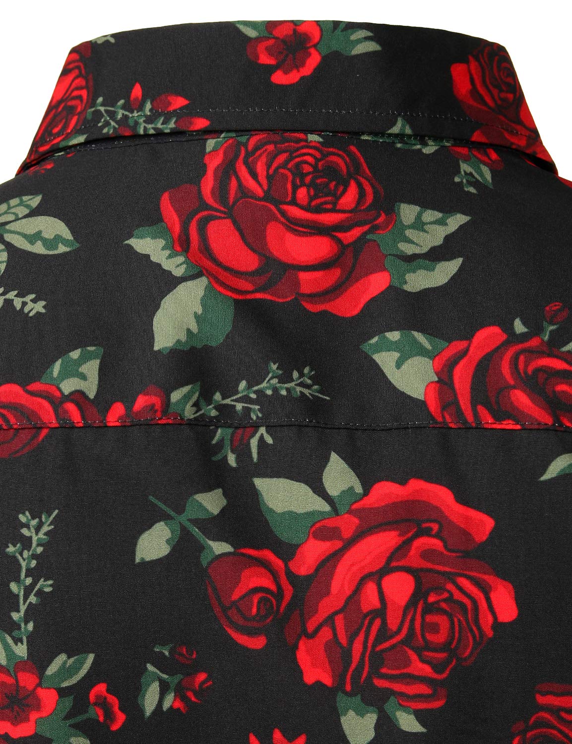 ZEROYAA Mens Fashion Urban Design Polyester Slim Fit Long Sleeve Rose Printed Button Up Dress Shirts ZLCL21-Black Small