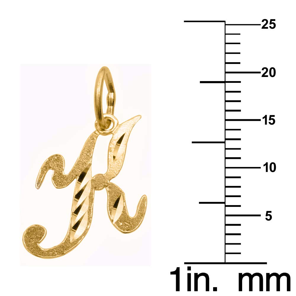 PRECIOUS STARS 14k Yellow Gold Diamond-cut Cursive Letter Initial 'K' Pendant with 1.2mm Rolo chain