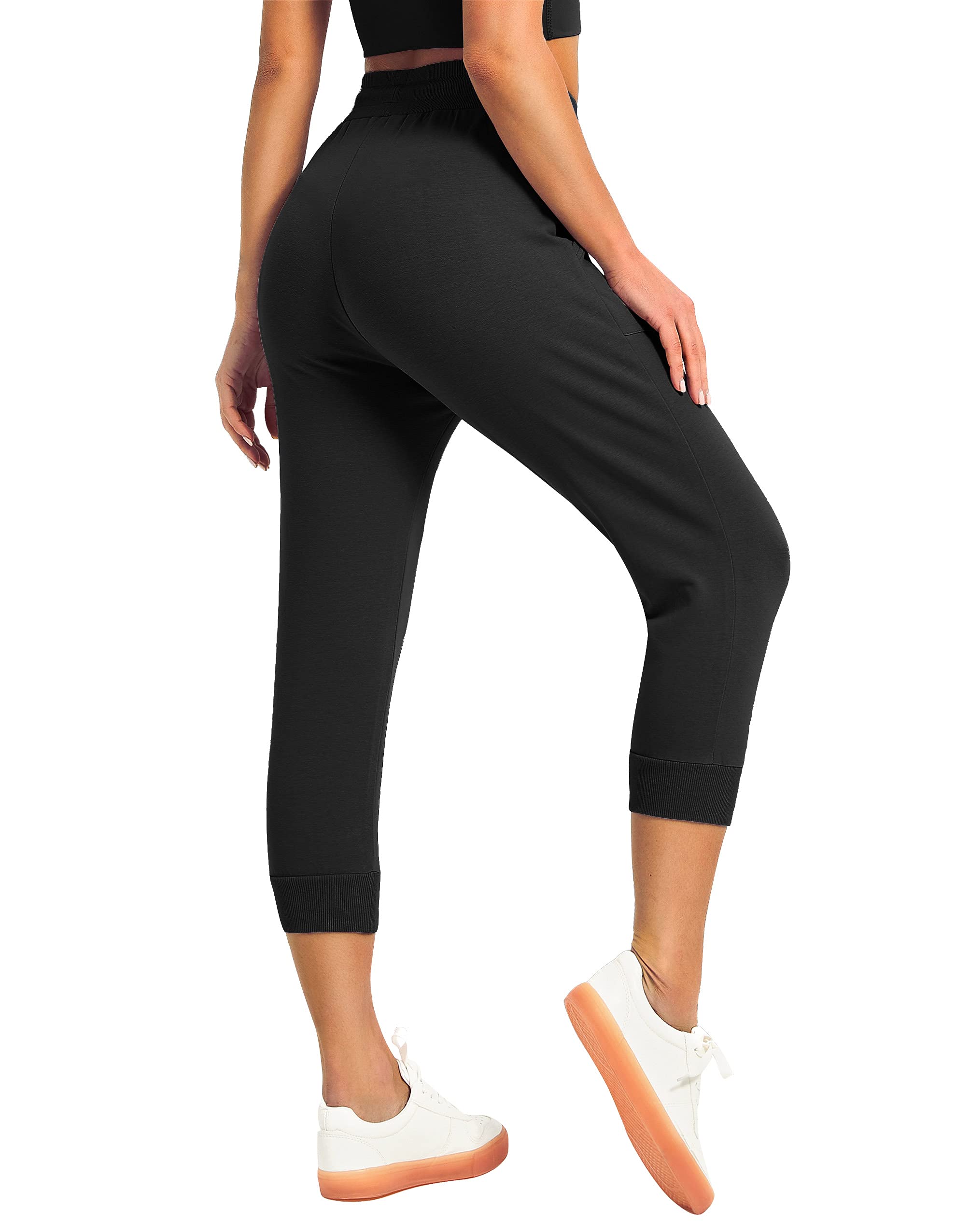 SPECIALMAGIC Women's Sweatpants Cropped Jogger French Terry Running Pants Lounge Loose Fit Drawstring Waist with Side Pockets Black M