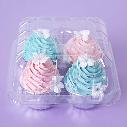 Clear Cupcake Boxes 4 Cavity Holder,ONE MORE Large 4 Compartment Muffin Containers Plastic Cupcake Carrier with Deep Dome 4" High Safe Eco-friendly Material Pack of 15