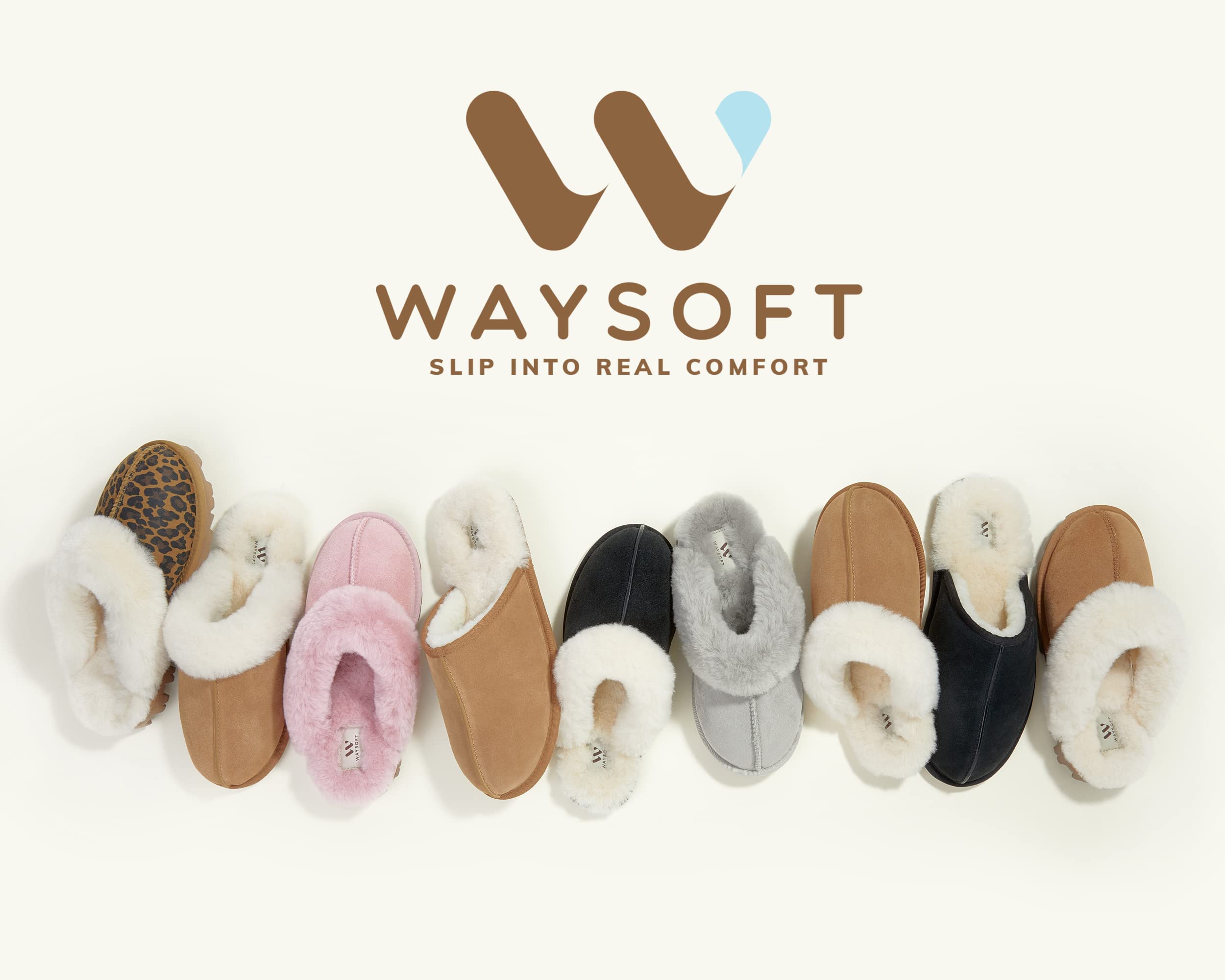 WaySoft Australian Sheepskin Women’s Slippers, 100% Shearling Wool, Hard Sole, Warm Fuzzy Indoor Outdoor