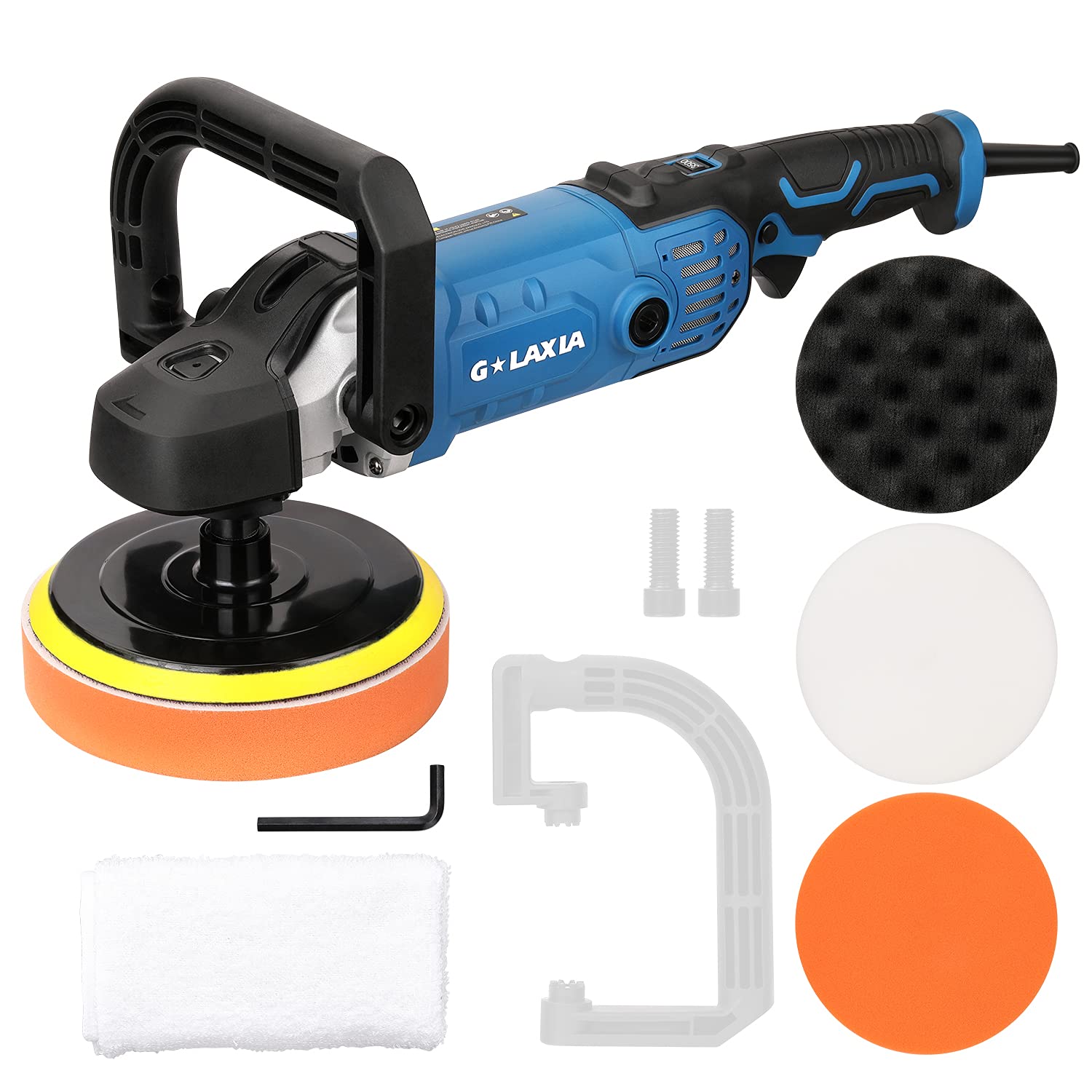G LAXIA 7-inch Polisher, 10.8Amp Buffer Polisher with 6 Variable Speeds 600-3500RPM, Detachable Handle, 3 Pads for Car Polishing and Waxing