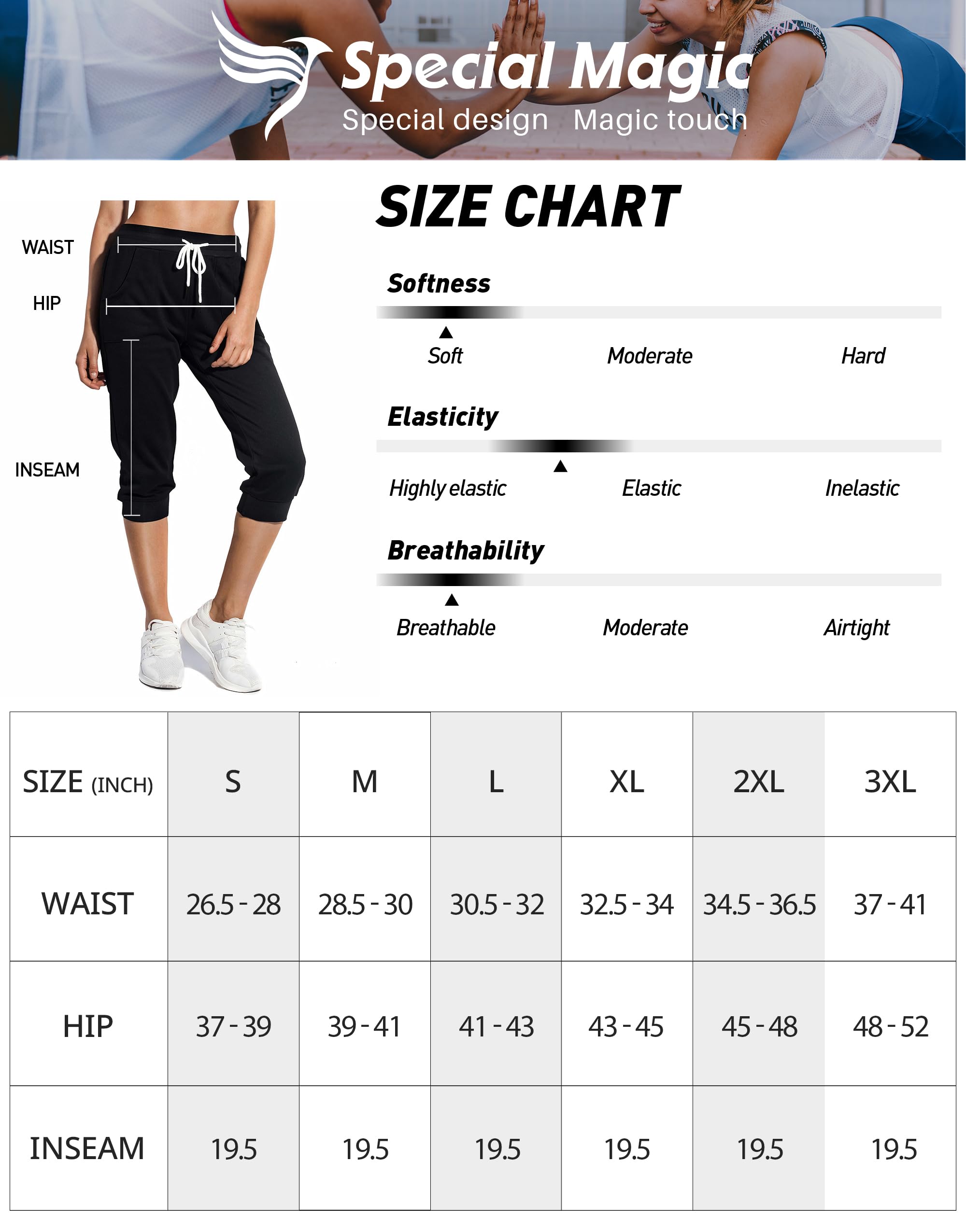 SPECIALMAGIC Women's Sweatpants Cropped Jogger French Terry Running Pants Lounge Loose Fit Drawstring Waist with Side Pockets Black M