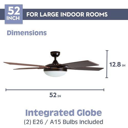 Prominence Home Emporia, 52 Inch Contemporary Indoor LED Ceiling Fan with Light, Remote Control, Dual Mounting Options, Dual Finish Blades, Reversible Motor - 51022-01 (Espresso)