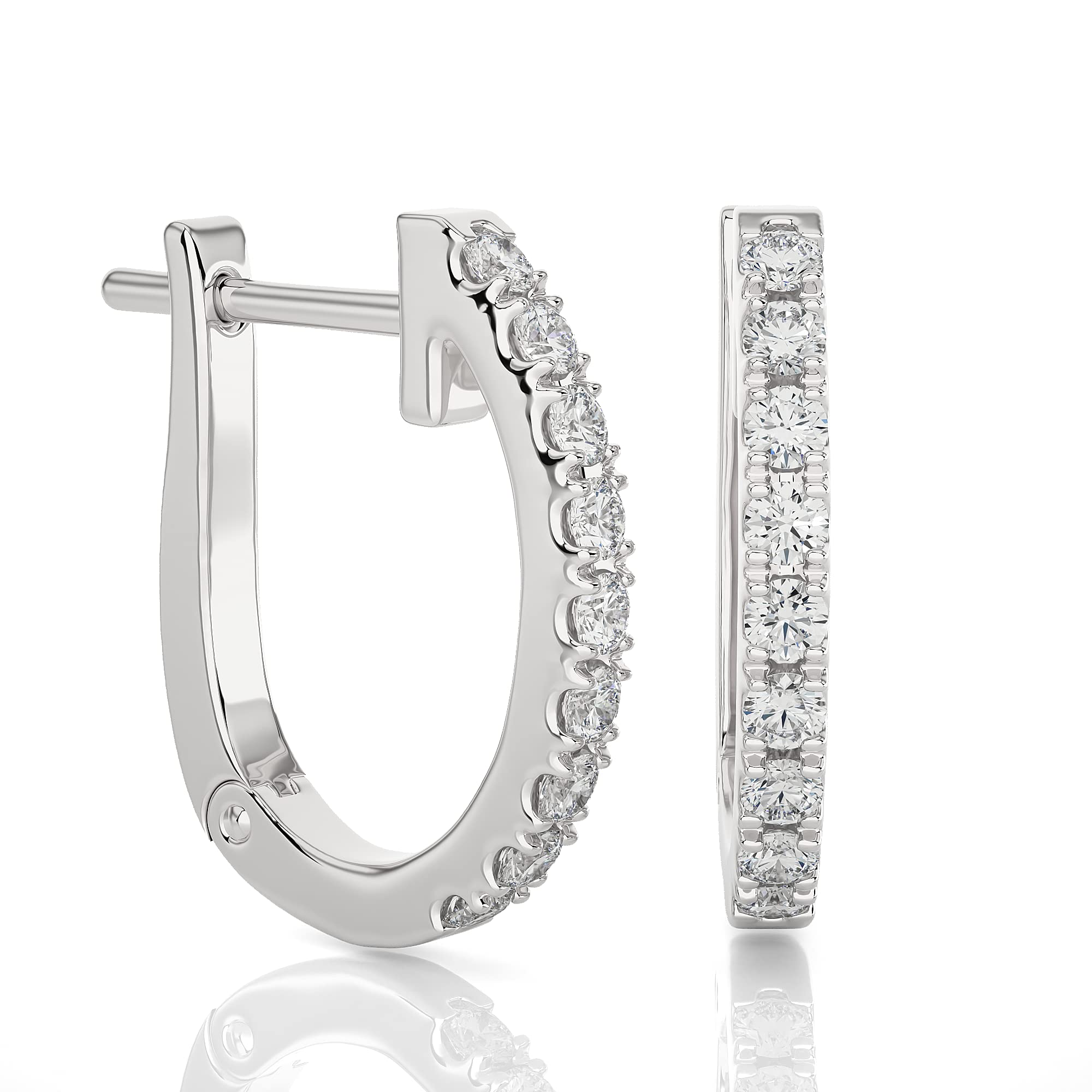 1/4 Carat Diamond Huggie Hoop Earrings for Women in 14k White Gold (F-G, SI2-I1, cttw) with Hinge and Notched Post by Privosa Fine Jewelry