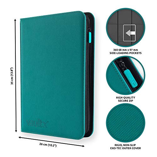 Vault X 9 Pocket Trading Card Zip Binder, 360 Cards, Premium Exo-Tec Album Material, 20 Side-Loading Pages, Folder for Collectible Games, Sports, TCG (Teal)